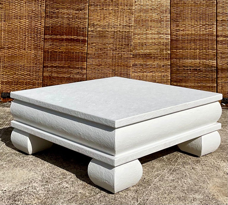 Vintage Coastal Plaster Stucco Coffee Table For Sale at 1stDibs