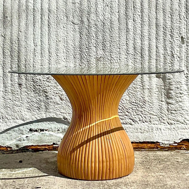 Vintage Coastal Pretzel Rattan Biomorphic Dining Table For Sale at 1stDibs