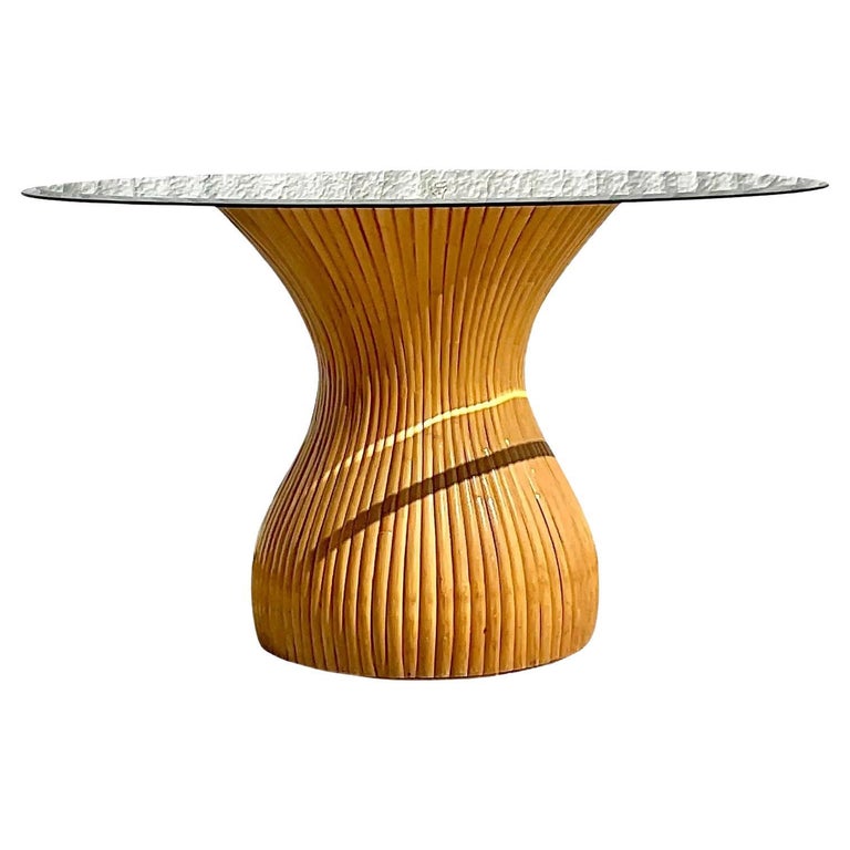 Vintage Coastal Pretzel Rattan Biomorphic Dining Table For Sale at 1stDibs