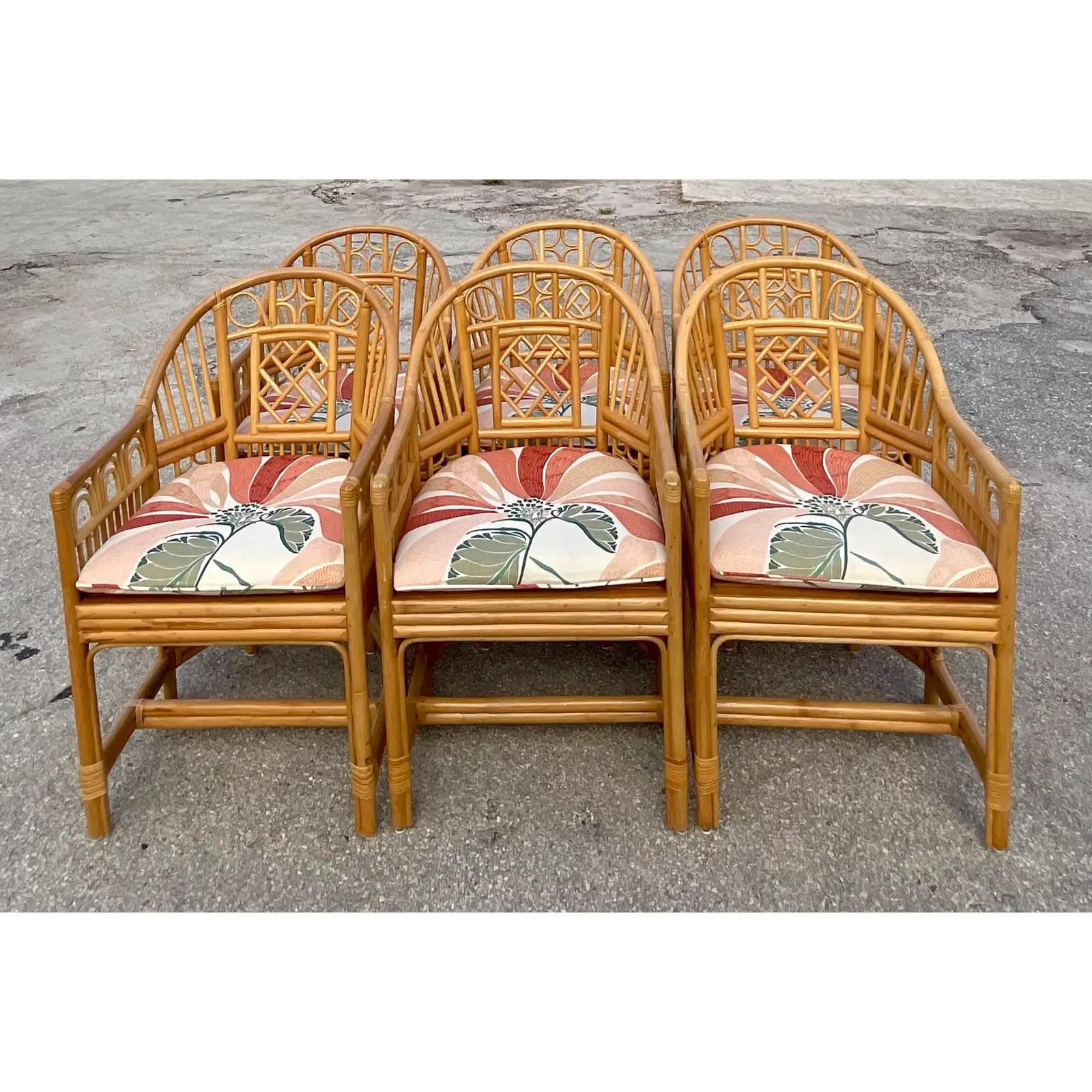 Vintage Coastal Rattan Brighton Dining Chairs, Set of 6 For Sale at 1stDibs
