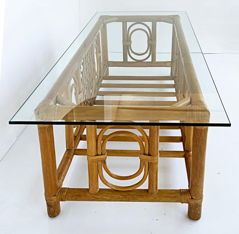 Vintage Coastal Rattan Coffee Cocktail Table with Glass Top For Sale at ...