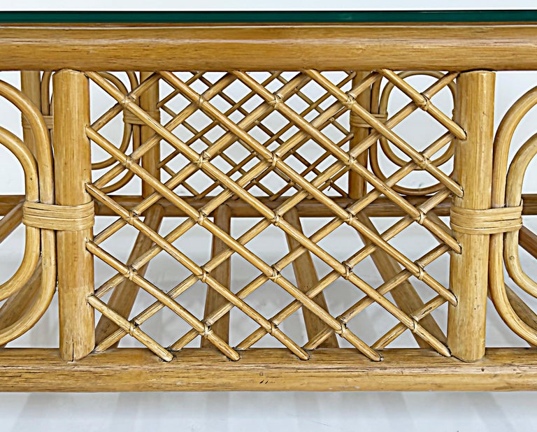 Vintage Coastal Rattan Coffee Cocktail Table with Glass Top For Sale at ...