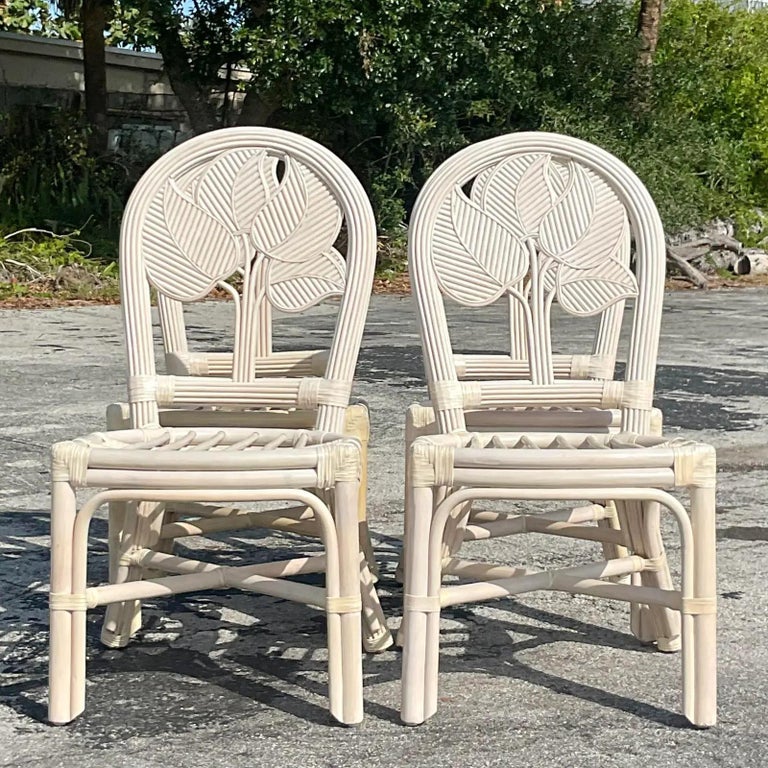 Vintage Coastal Rattan Dining Chairs, Set of Four For Sale at 1stDibs