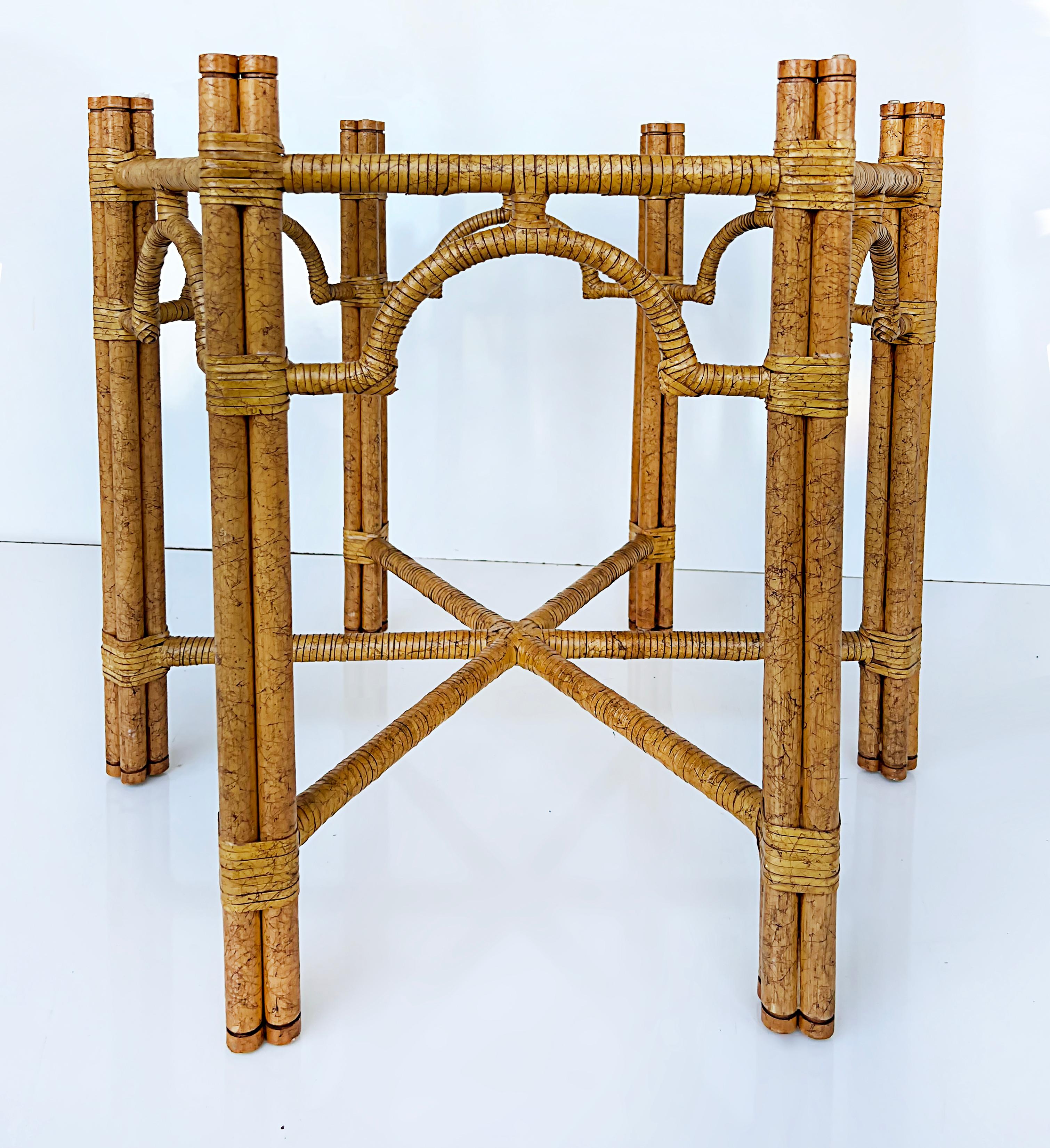 Vintage Coastal Rattan Ficks Reed Dining Table with Glass Top For Sale ...
