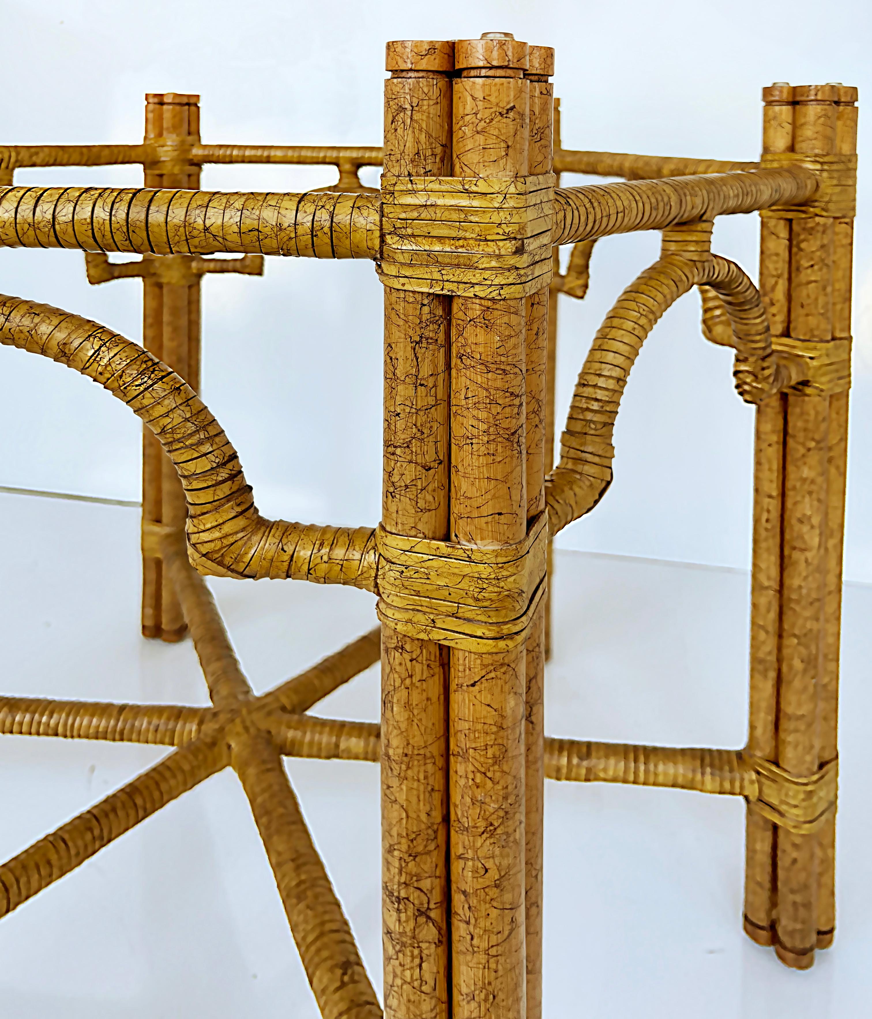 Vintage Coastal Rattan Ficks Reed Dining Table with Glass Top For Sale ...