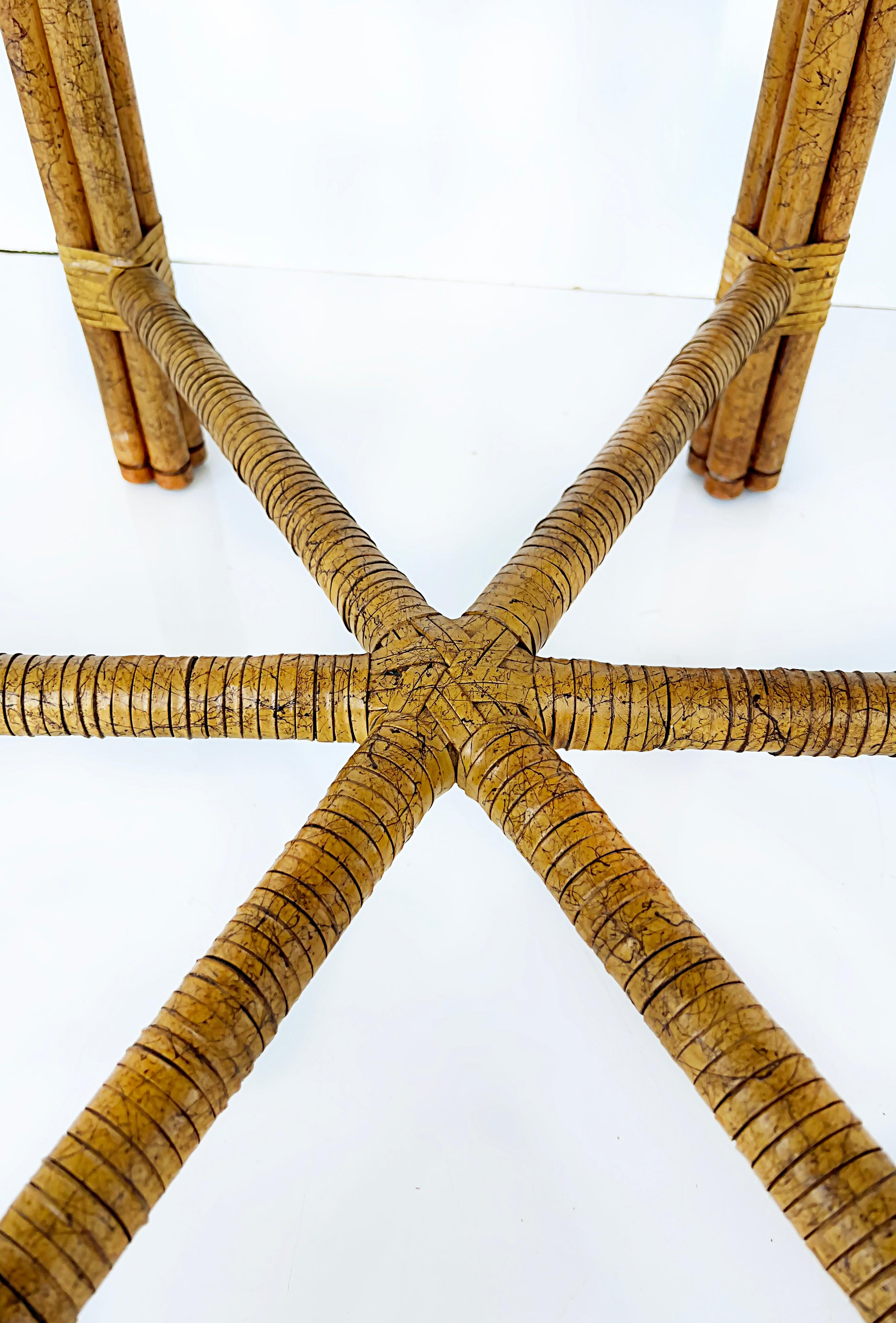 Vintage Coastal Rattan Ficks Reed Dining Table with Glass Top For Sale ...