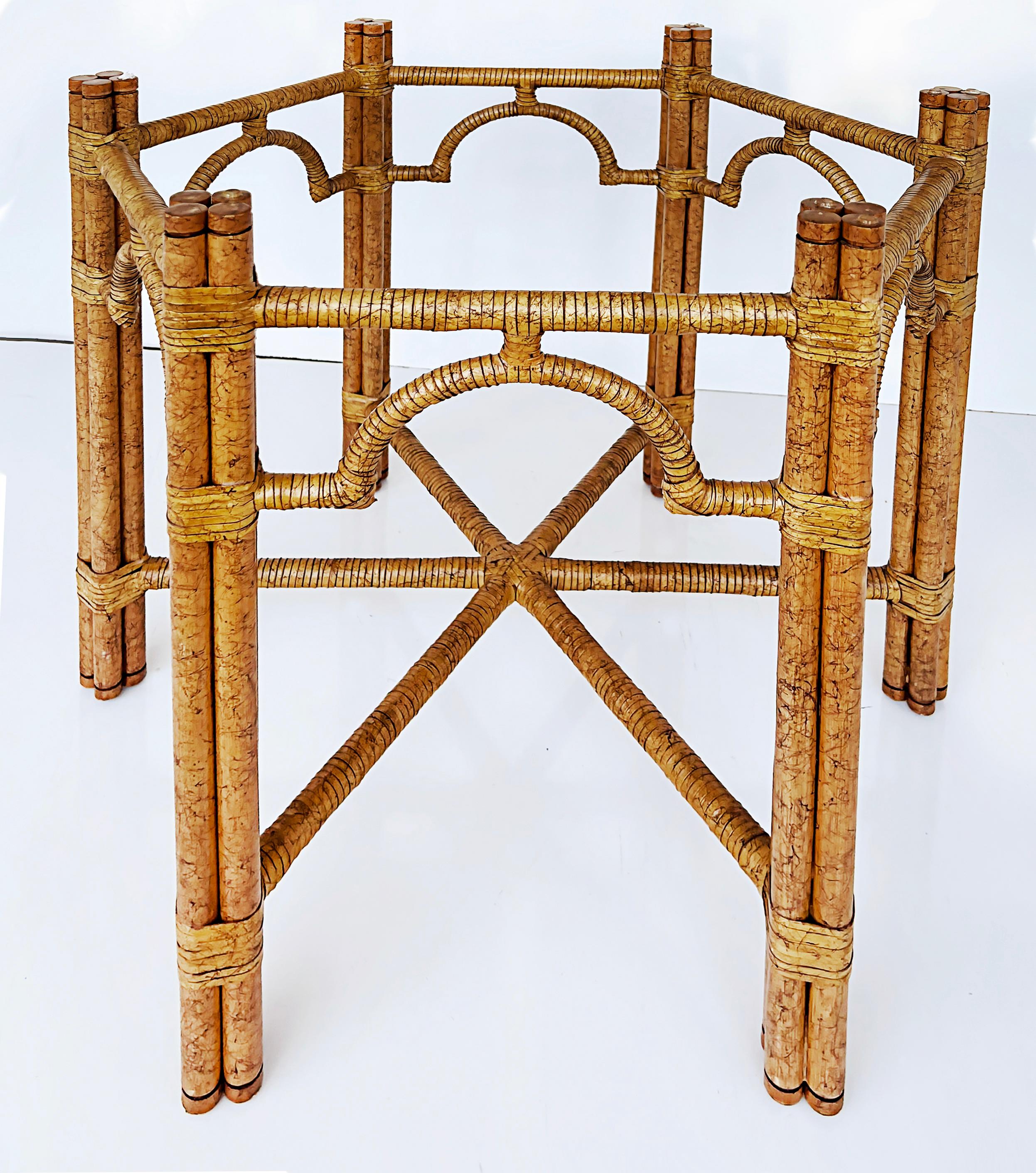 Vintage Coastal Rattan Ficks Reed Dining Table with Glass Top For Sale ...