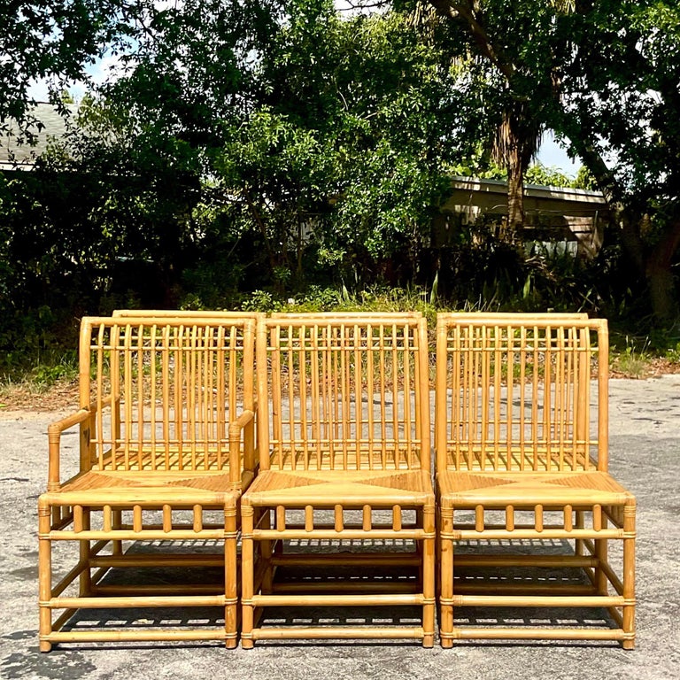 Vintage Coastal Rattan High Back Dining Chairs, Set of Six For Sale at ...