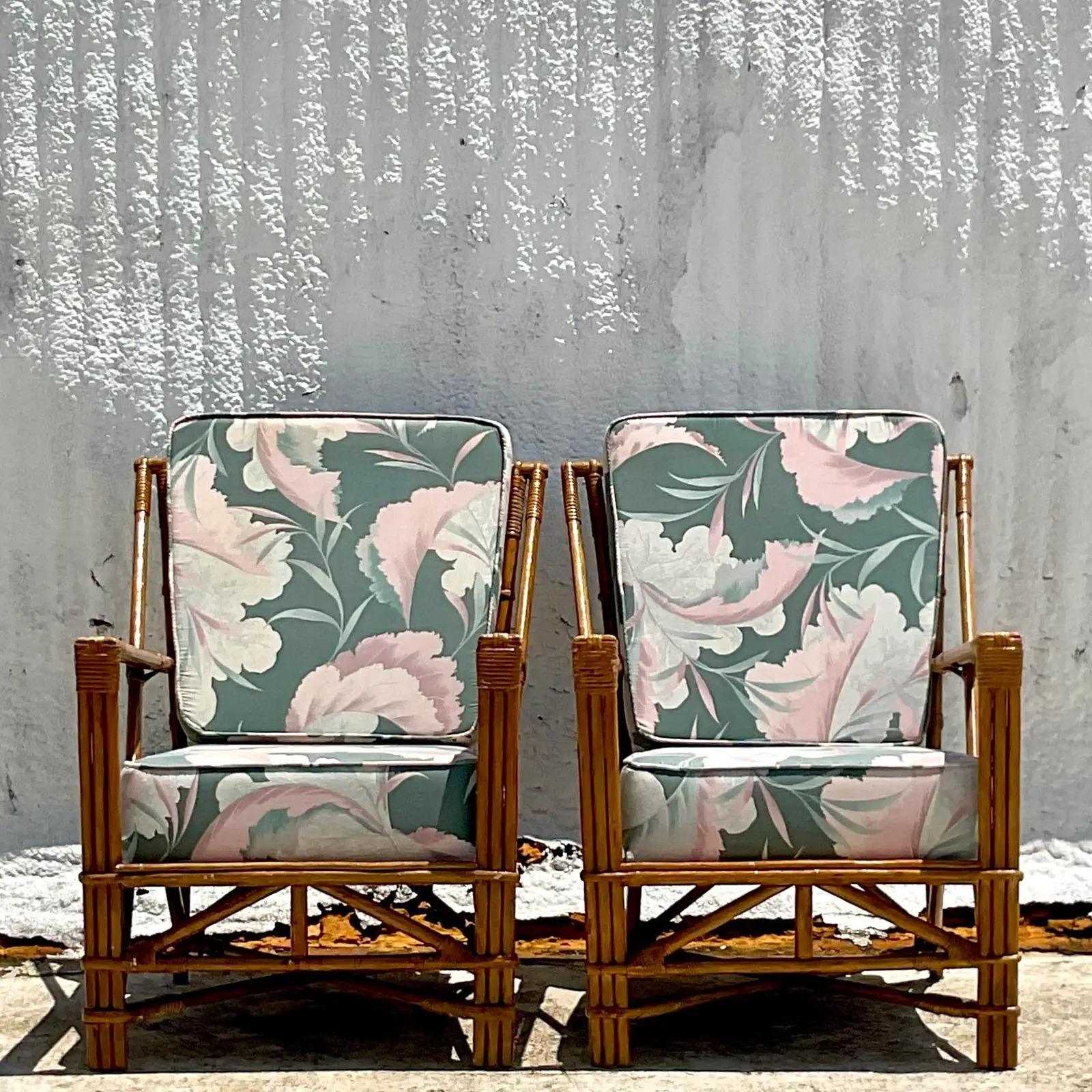 Vintage Coastal Rattan Lounge Chairs - a Pair at 1stDibs