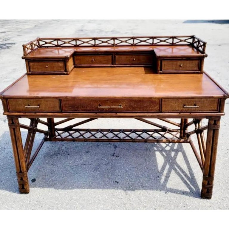 Vintage Coastal Rattan Writing Desk at 1stDibs