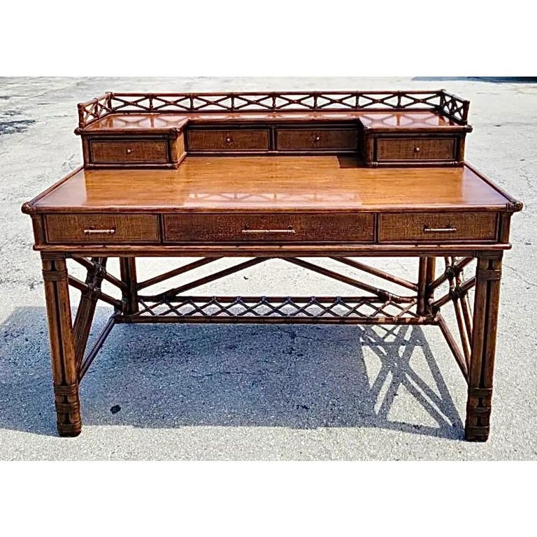 Vintage Coastal Rattan Writing Desk at 1stDibs