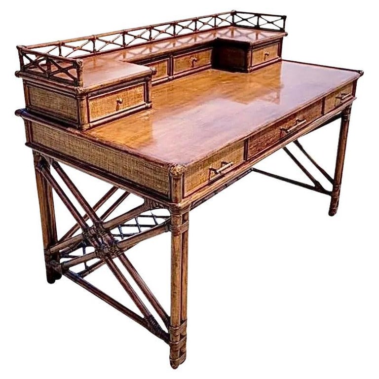 Vintage Coastal Rattan Writing Desk at 1stDibs