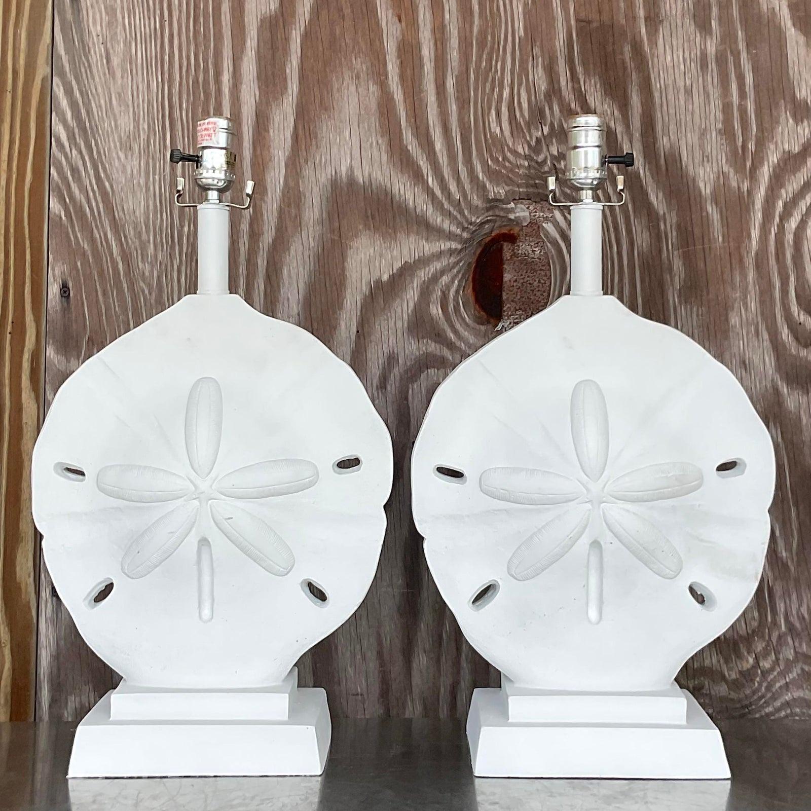 Vintage Coastal Sand Dollar Plaster Lamps - a Pair For Sale at 1stDibs