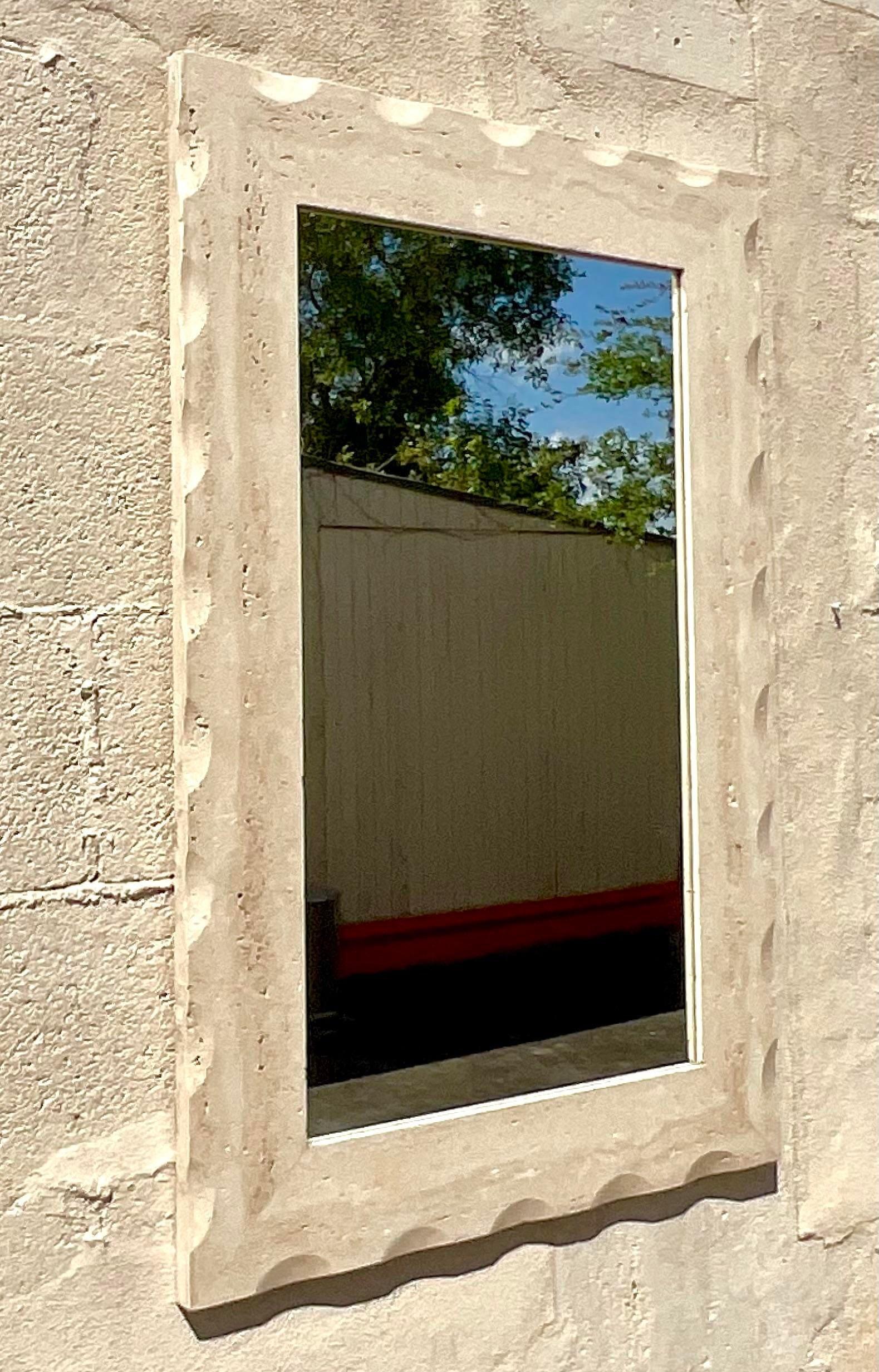 Vintage Coastal Scalloped Stone Mirror For Sale at 1stDibs