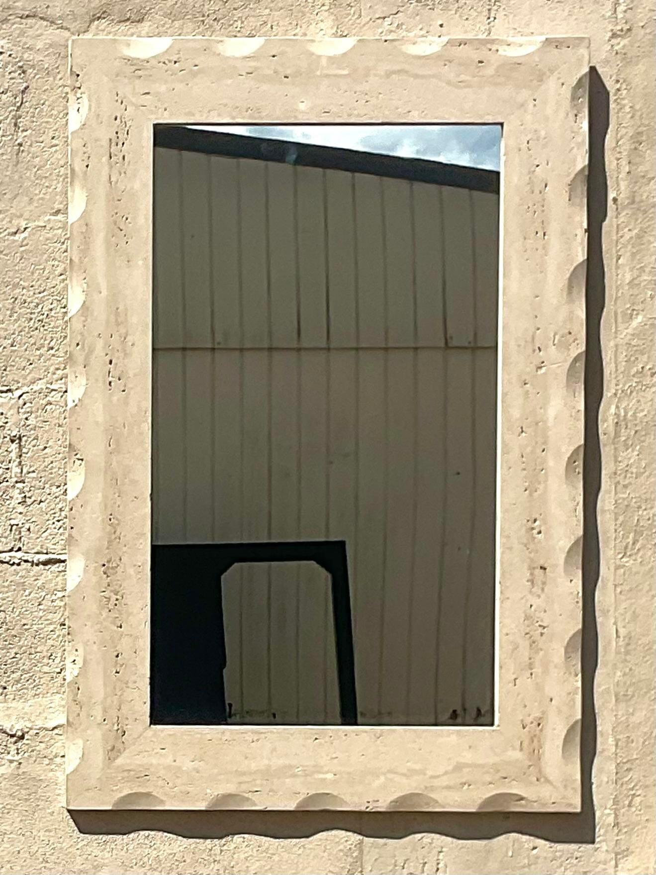 Vintage Coastal Scalloped Stone Mirror For Sale at 1stDibs