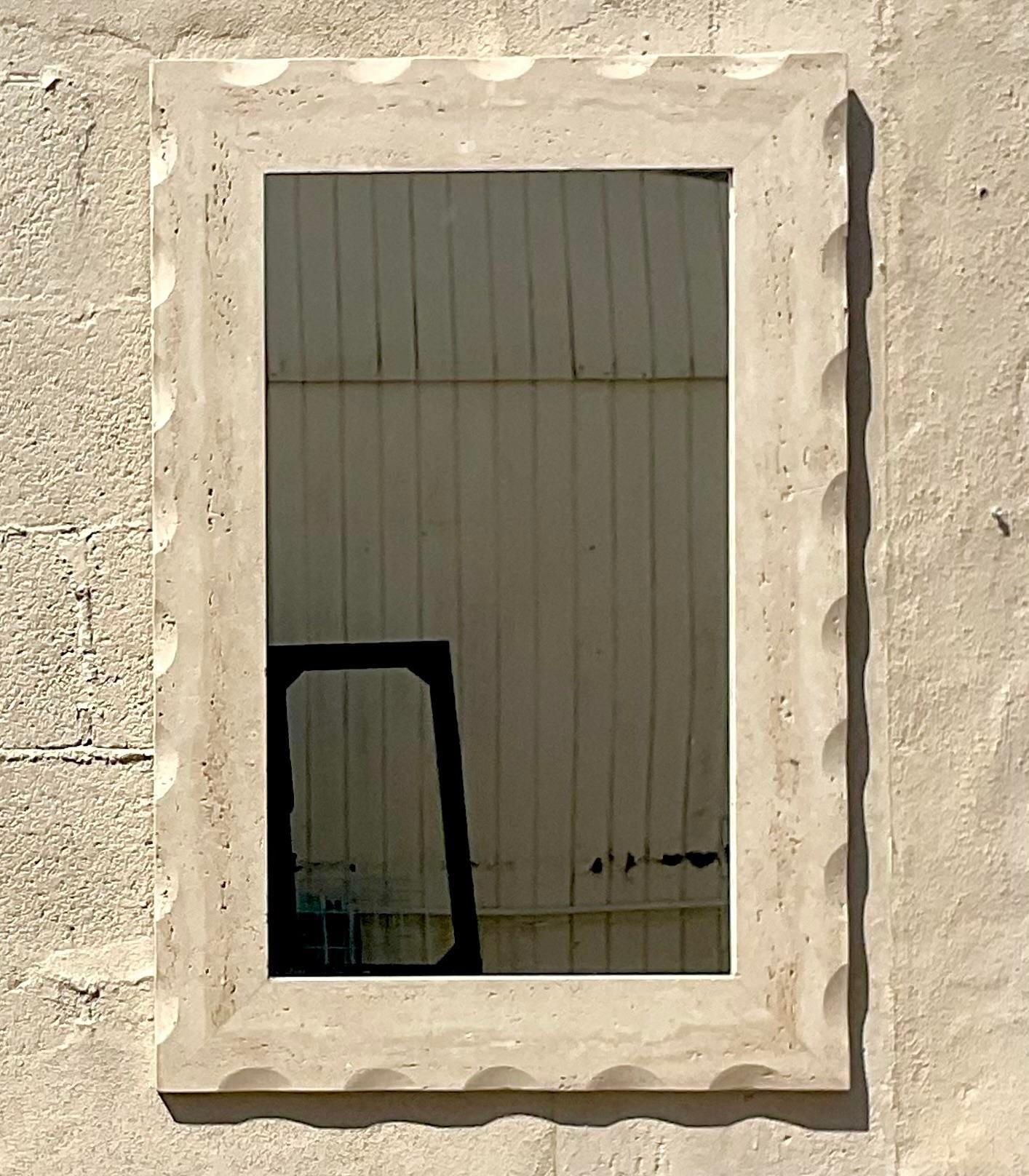 Vintage Coastal Scalloped Stone Mirror For Sale at 1stDibs