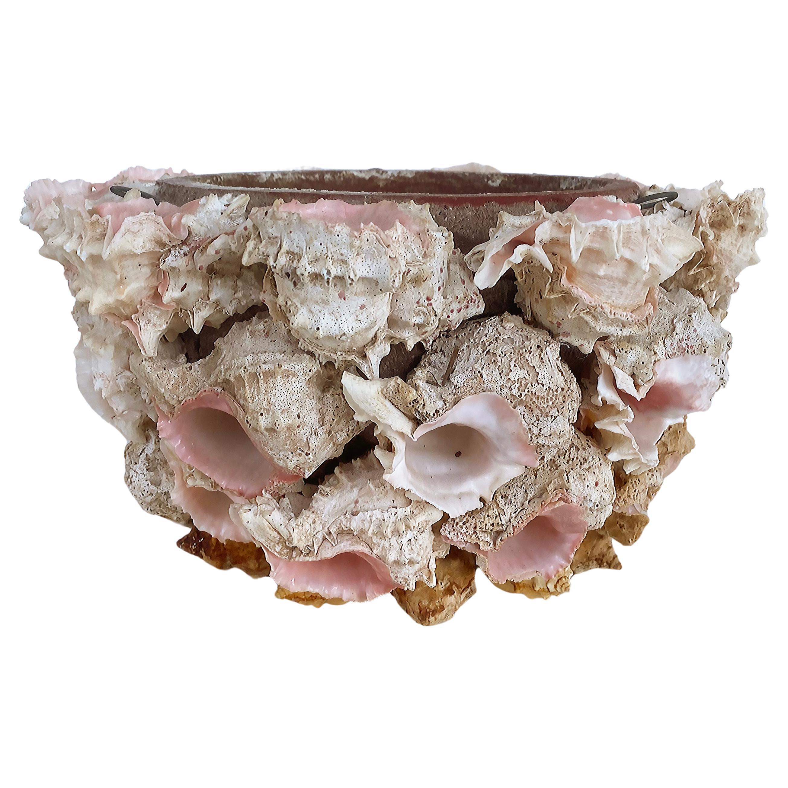 Vintage Coastal Shell Embellished Planter Cachepot from a Florida ...