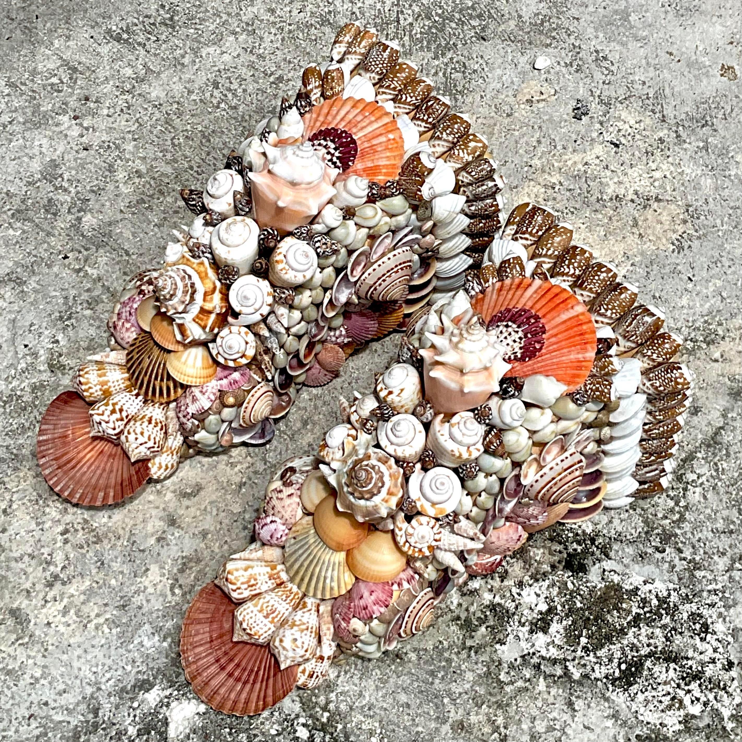 Vintage Coastal Shell Encrusted Brackets - a Pair For Sale at 1stDibs