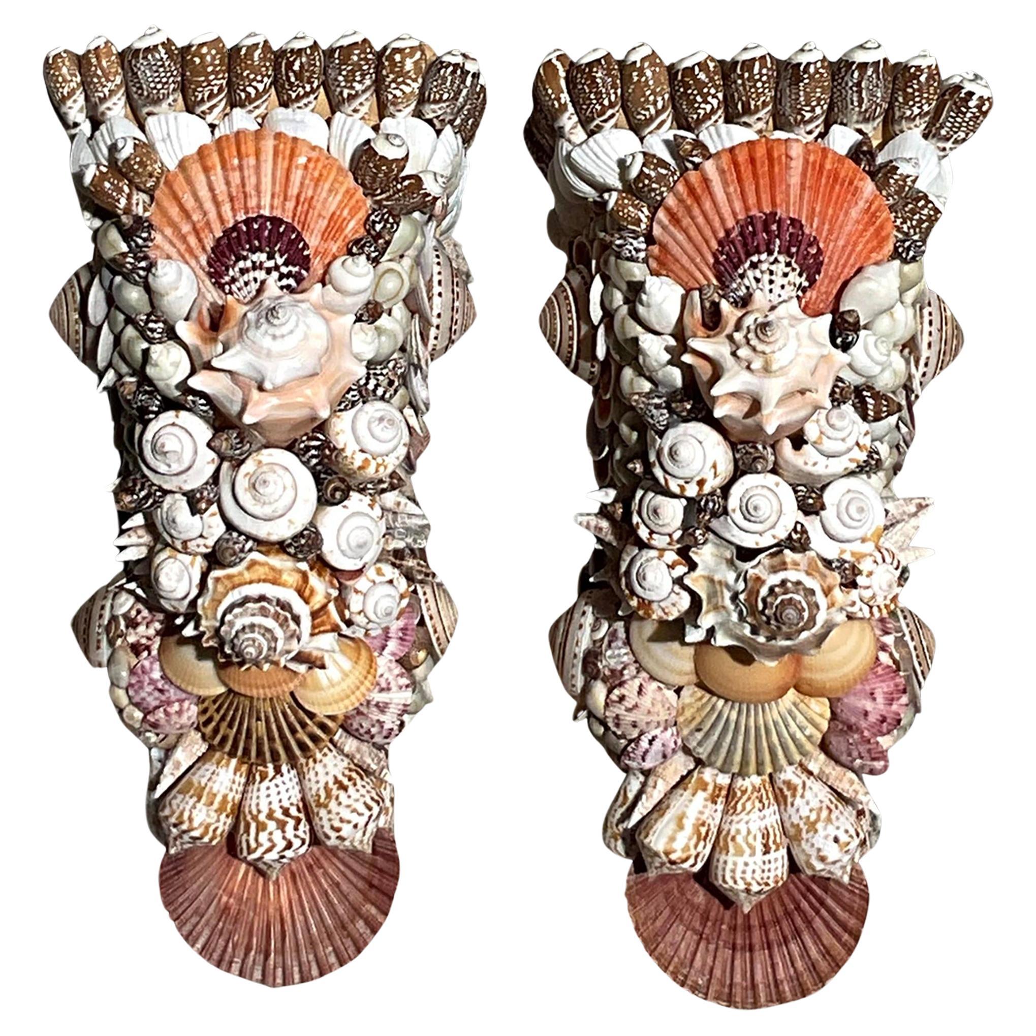 Vintage Coastal Artisan Shell Brackets - a Pair For Sale at 1stDibs