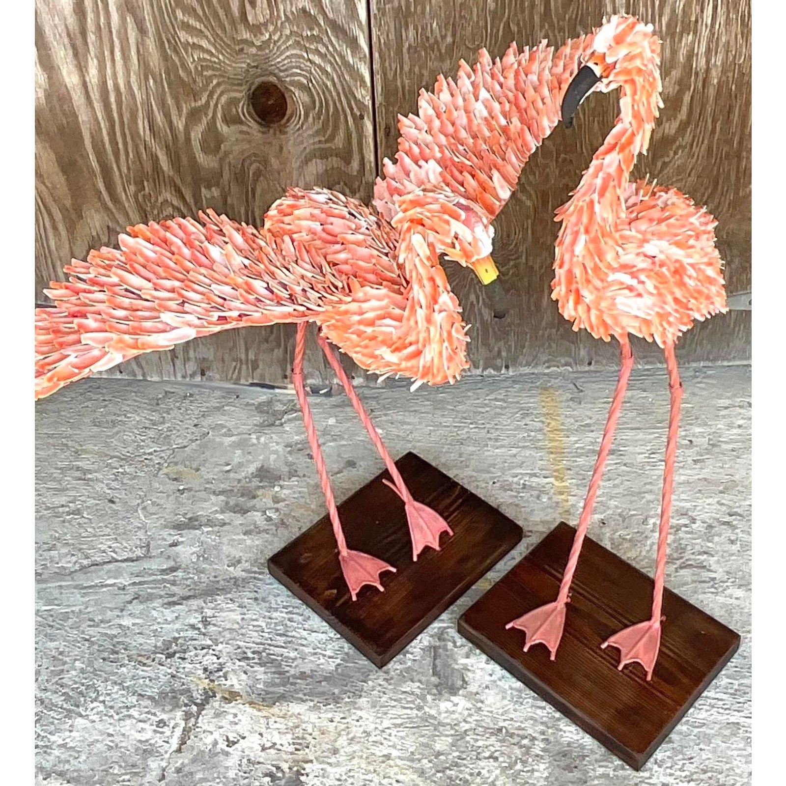 Vintage Coastal Shell Encrusted Flamingos - a Pair at 1stDibs