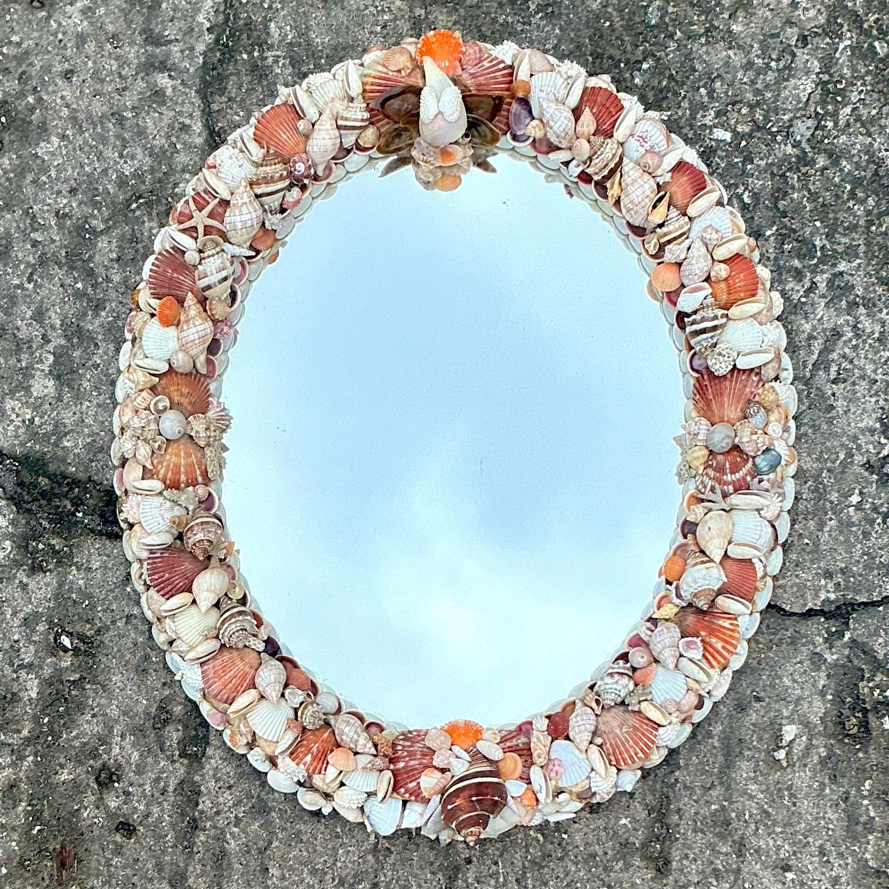 Vintage Coastal Shell Encrusted Mirror For Sale at 1stDibs