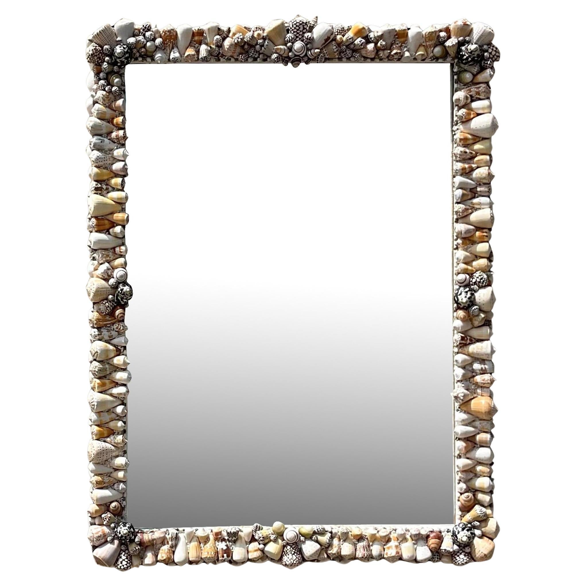 Vintage Coastal Shell Encrusted Mirror For Sale at 1stDibs