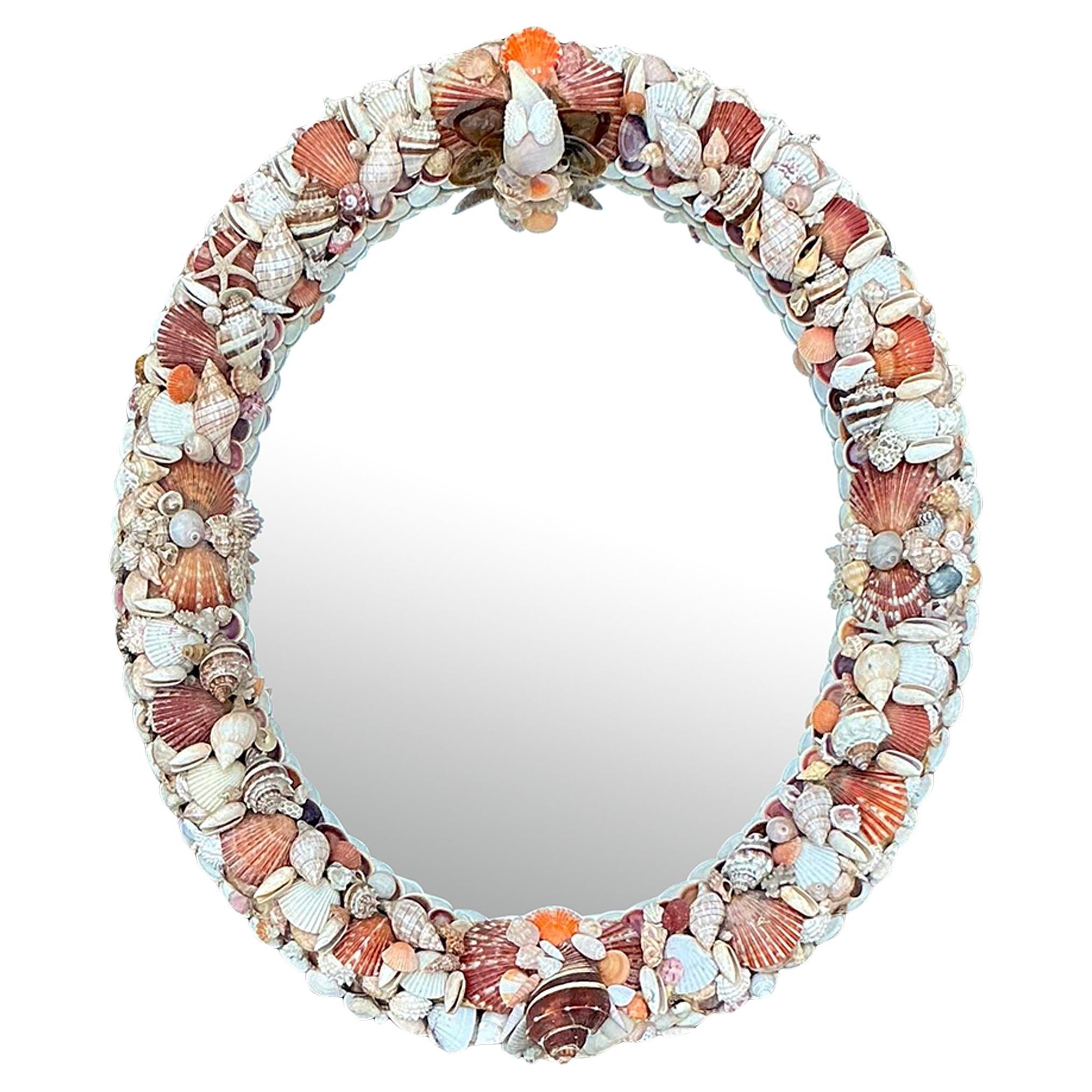 Vintage Seashell Shell Encrusted Round Circular Palm Beach Wall Mirror ...