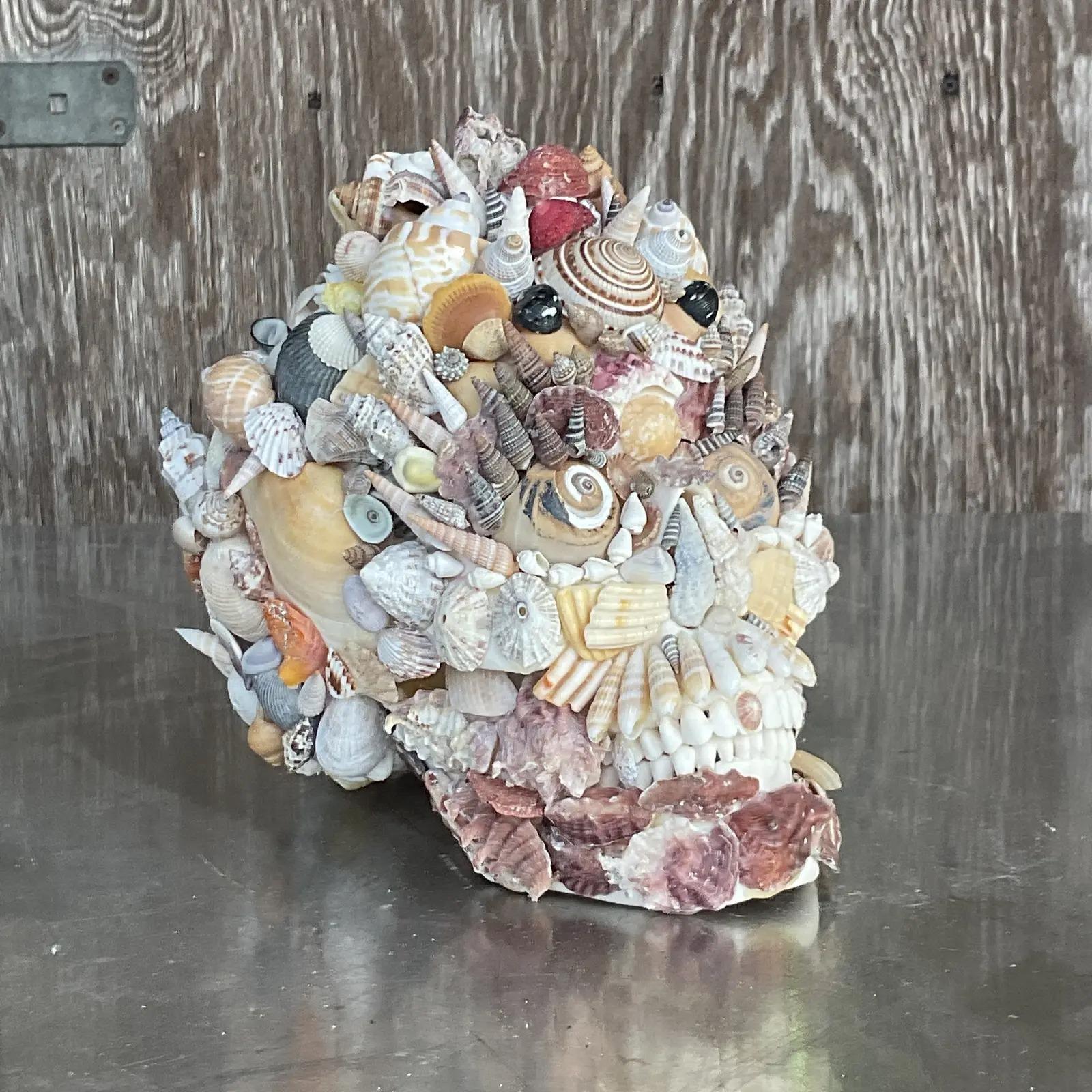 Vintage Coastal Shell Encrusted Skull For Sale at 1stDibs