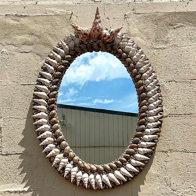 Vintage Coastal Shell Mirror For Sale at 1stDibs