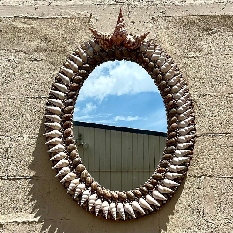 Vintage Coastal Shell Mirror For Sale at 1stDibs
