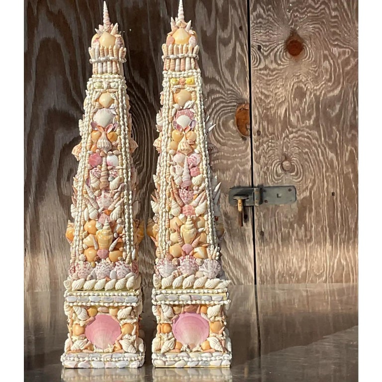 Vintage Coastal Shell Obelisks, a Pair For Sale at 1stDibs