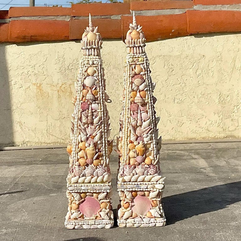 Vintage Coastal Shell Obelisks, a Pair For Sale at 1stDibs