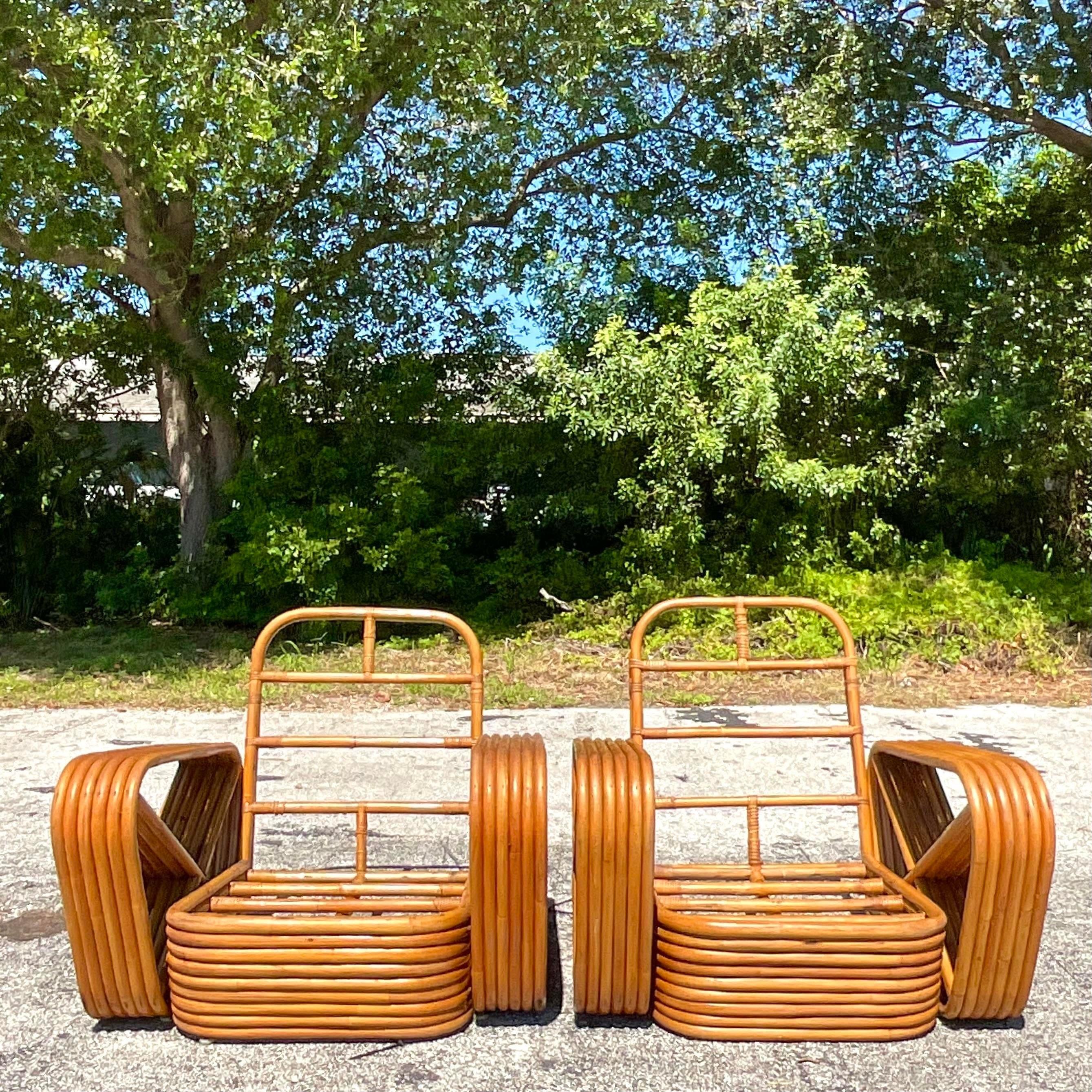 Vintage Coastal Six Strand Bent Rattan Lounge Chairs After Frankl - a ...
