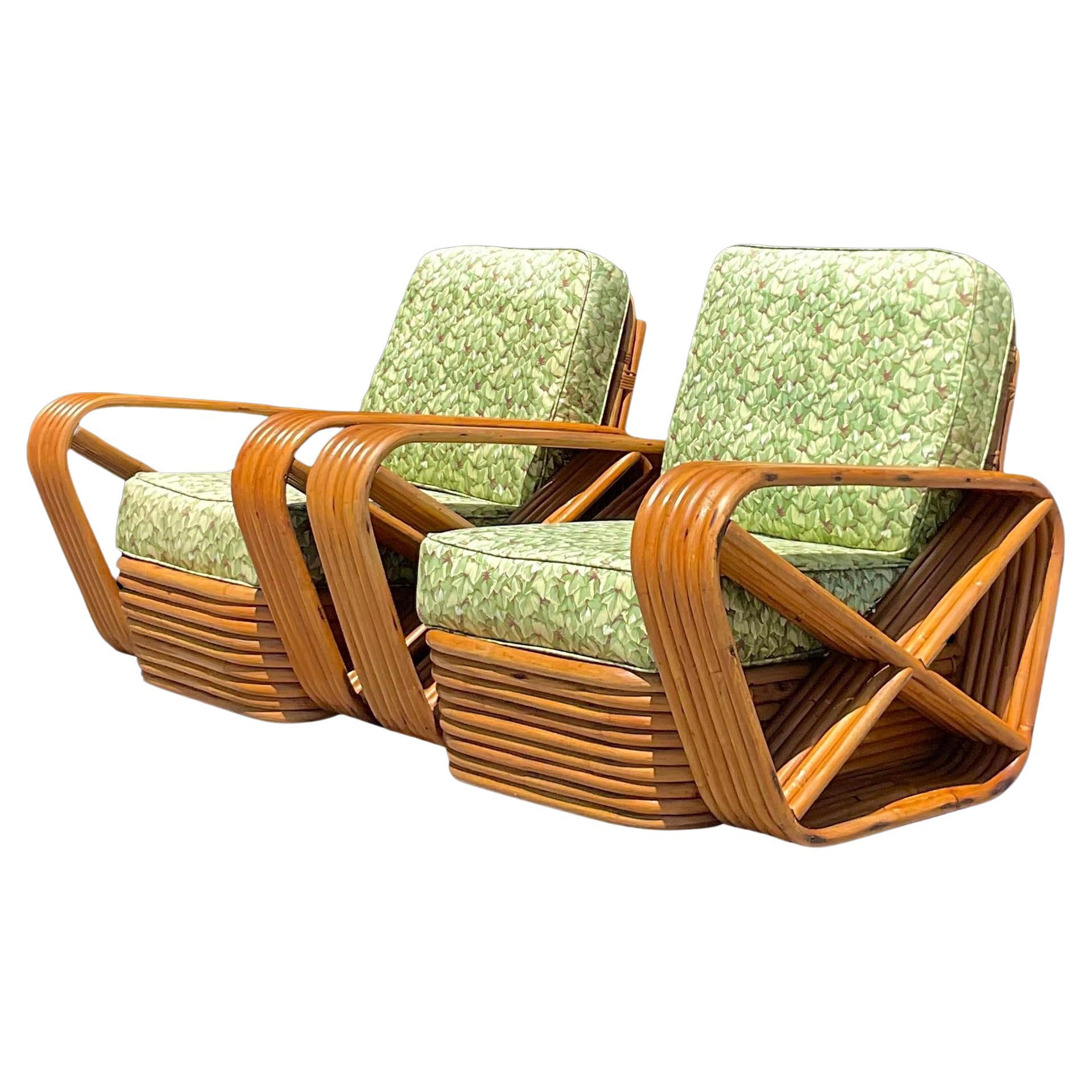Vintage Coastal Six Strand Bent Rattan Lounge Chairs After Frankl - a ...