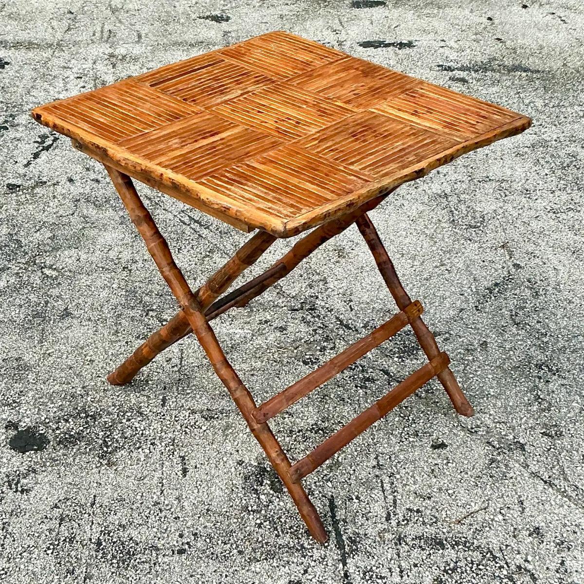 Vintage Coastal Split Bamboo Folding Table For Sale at 1stDibs