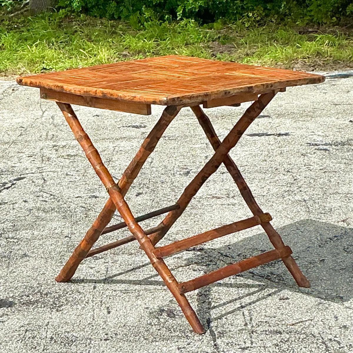 Vintage Coastal Split Bamboo Folding Table For Sale at 1stDibs