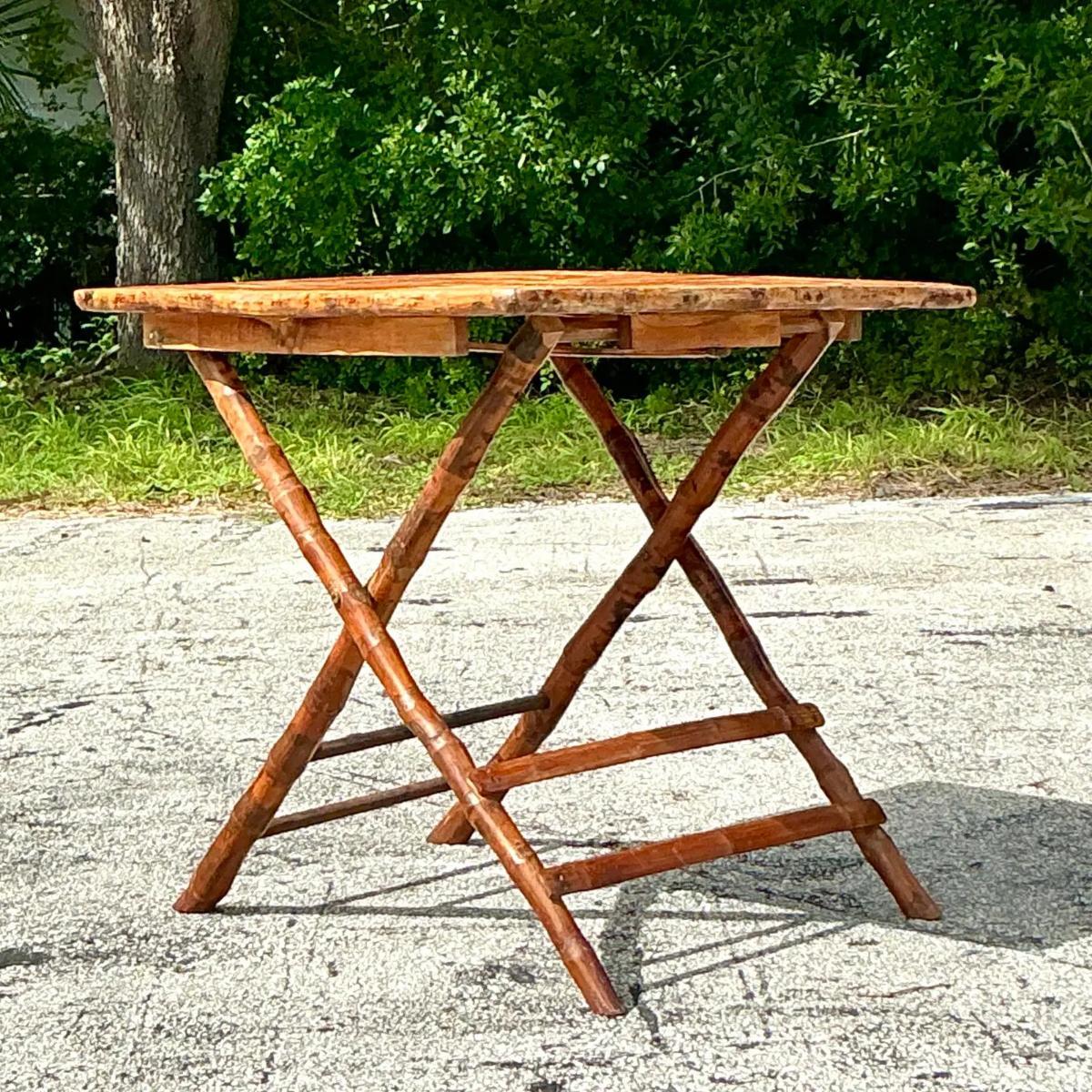 Vintage Coastal Split Bamboo Folding Table For Sale at 1stDibs