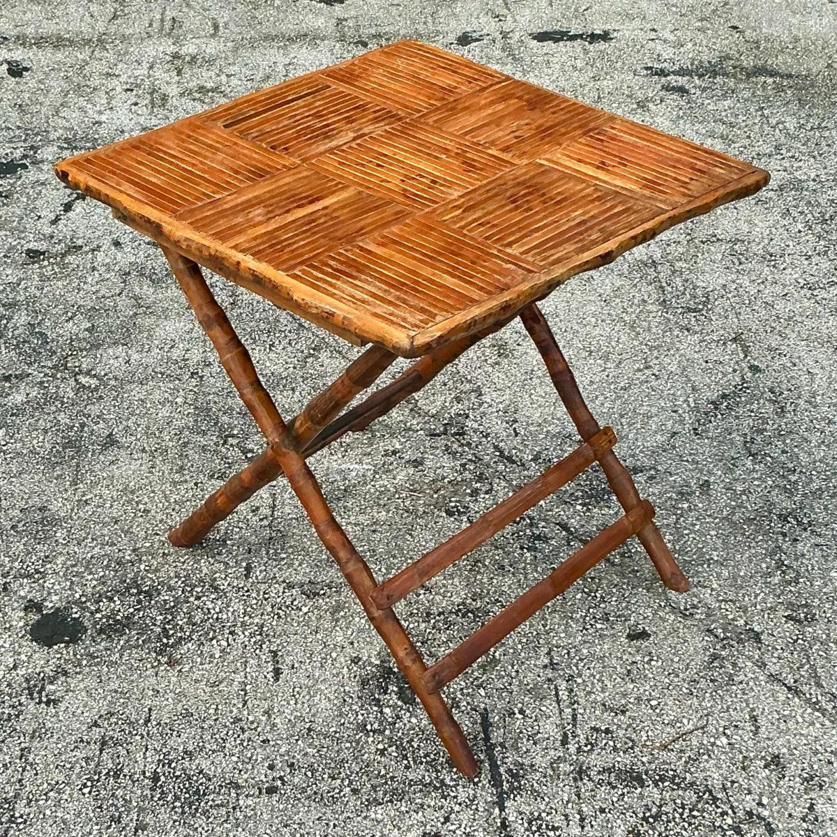 Vintage Coastal Split Bamboo Folding Table For Sale at 1stDibs