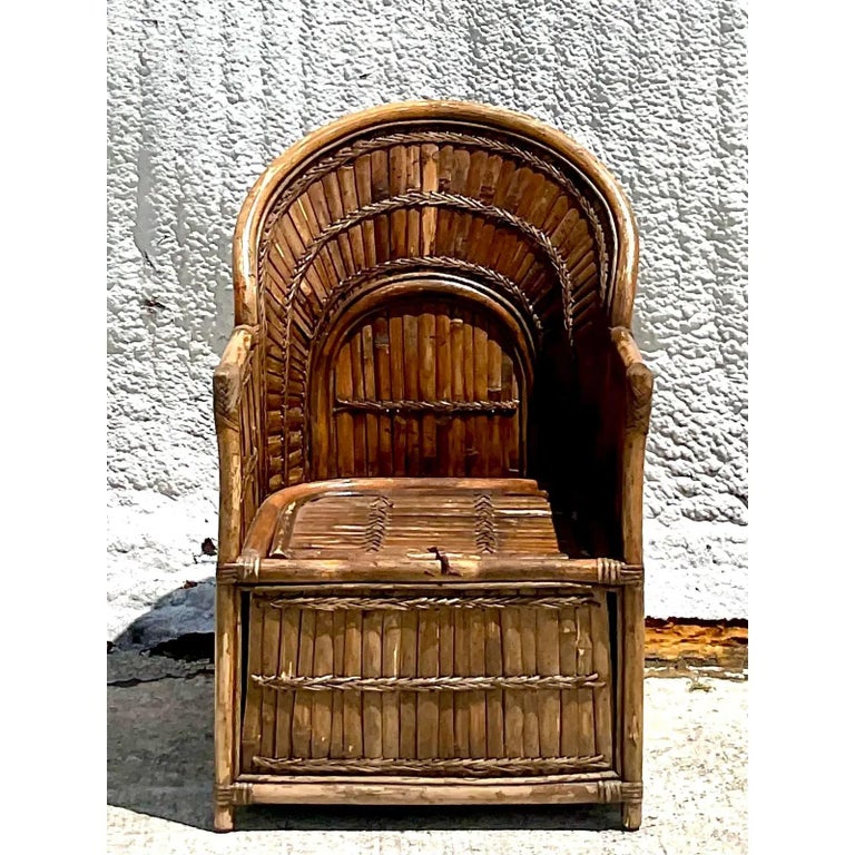 Vintage Coastal Split Rattan Sunrise Chair at 1stDibs