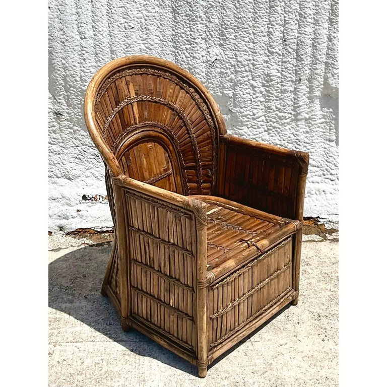 Vintage Coastal Split Rattan Sunrise Chair at 1stDibs