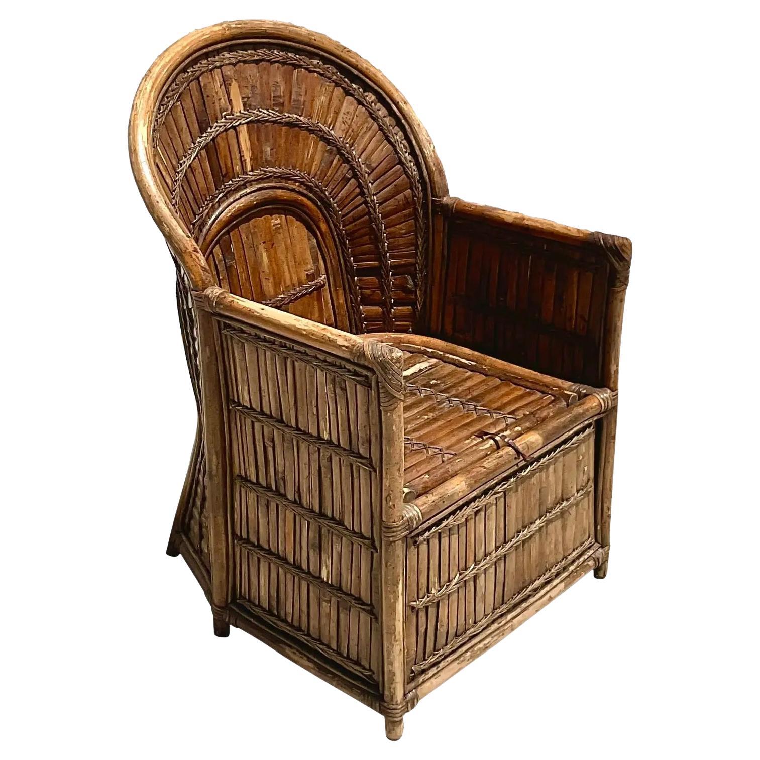 Vintage Coastal Split Rattan Sunrise Chair at 1stDibs