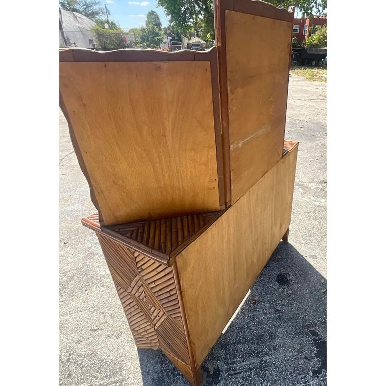 Vintage Coastal Split Rattan Vanity For Sale at 1stDibs