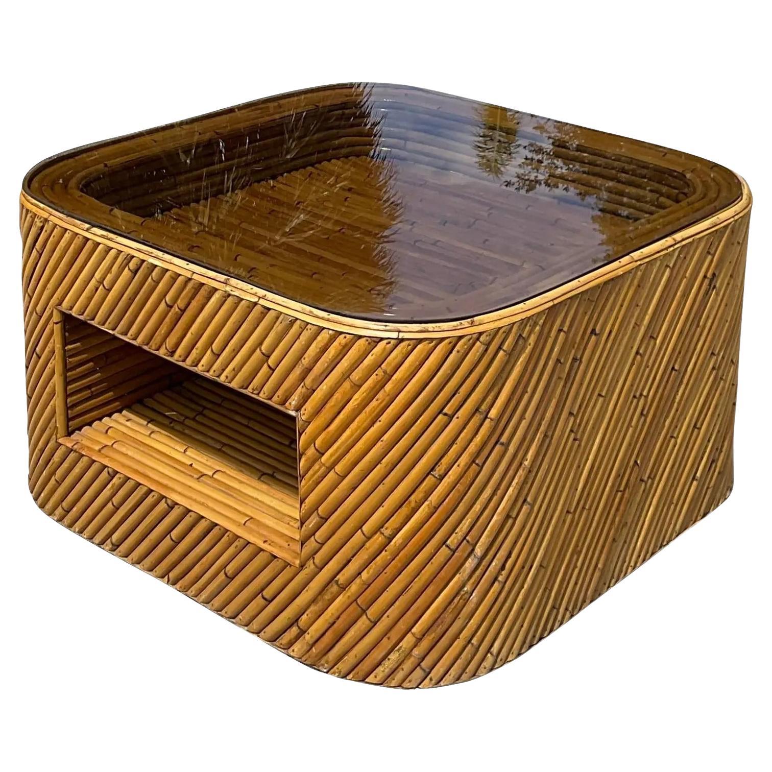 Coastal Pencil Reed Waterfall Coffee Table For Sale at 1stDibs