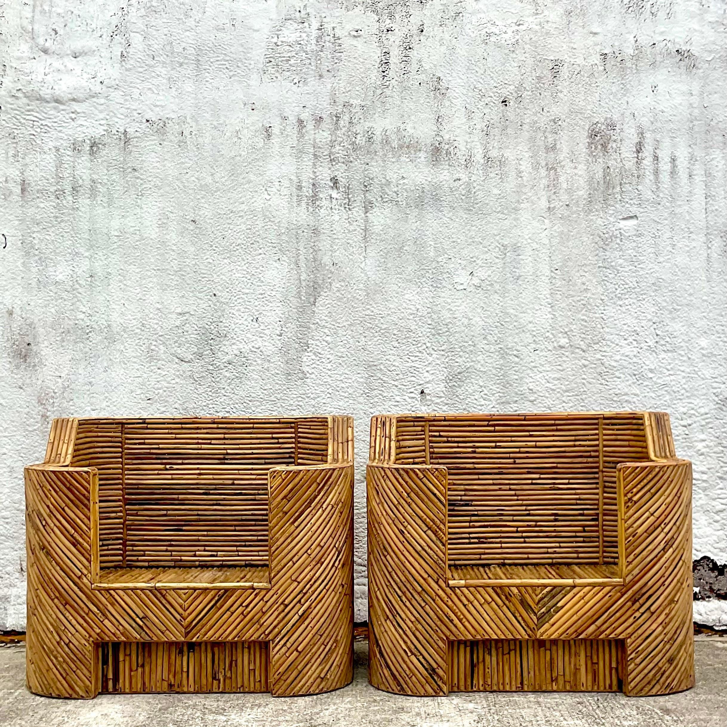 Vintage Coastal Split Reed Lounge Chairs - a Pair For Sale at 1stDibs