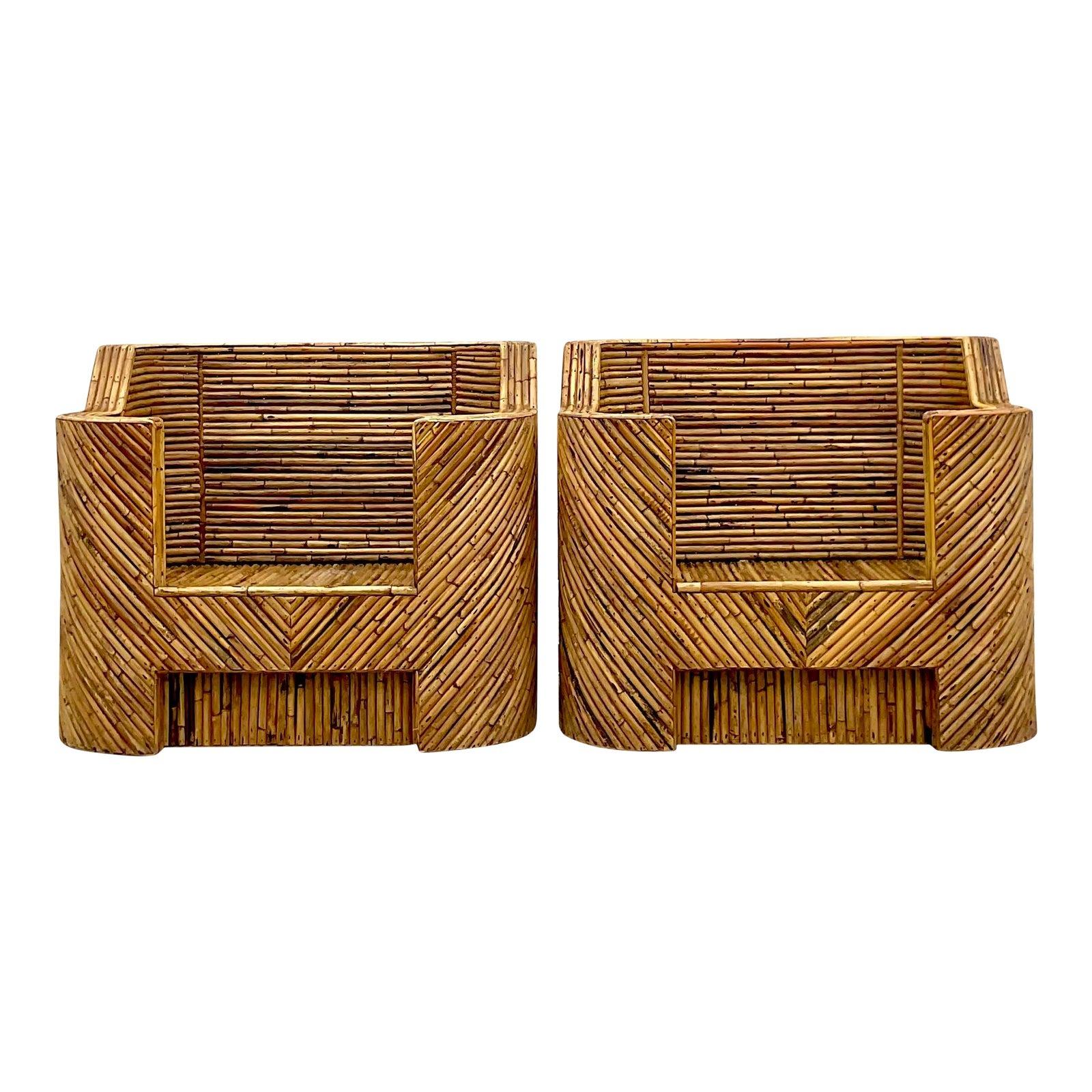 Vintage Coastal Split Reed Lounge Chairs - a Pair For Sale at 1stDibs