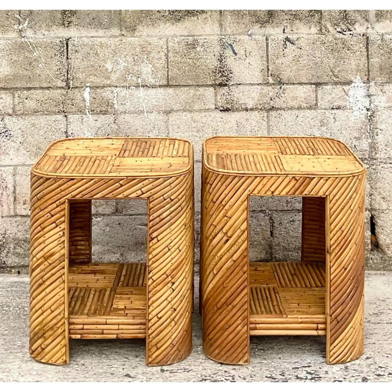 Vintage Coastal Split Reed Side Tables, a Pair at 1stDibs
