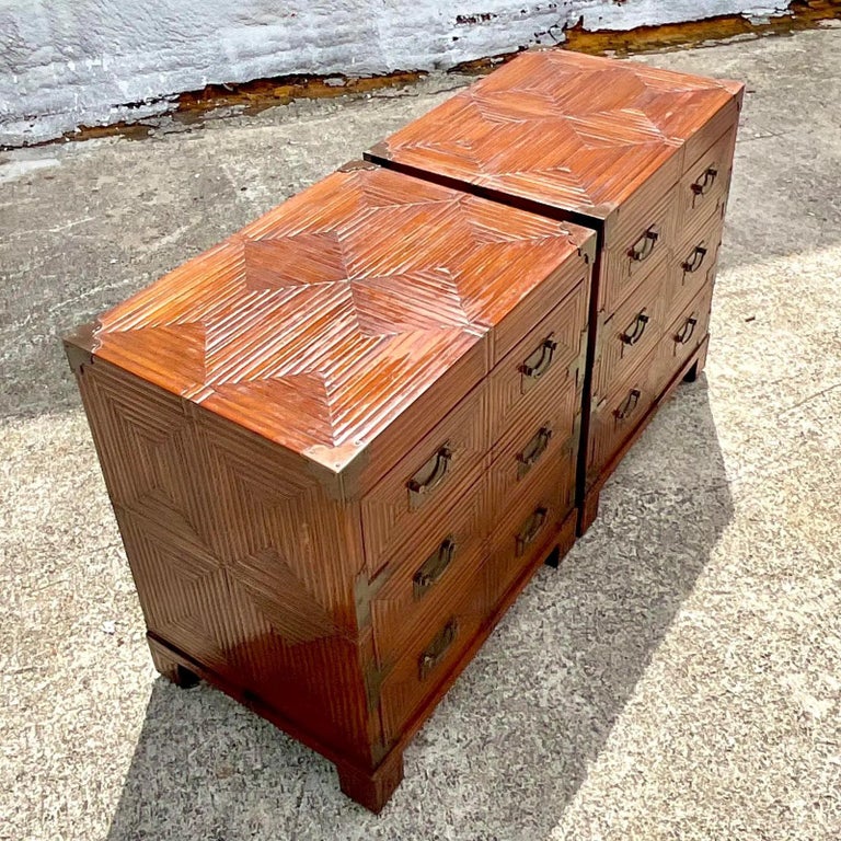 Vintage Coastal Split Reed Small Chest of Drawers, a Pair at 1stDibs