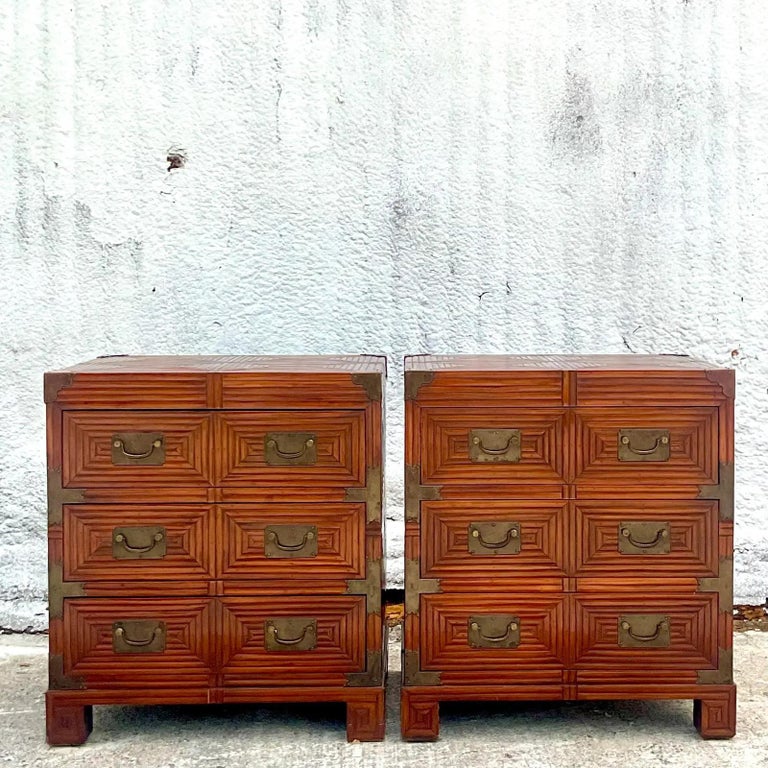 Vintage Coastal Split Reed Small Chest of Drawers, a Pair at 1stDibs
