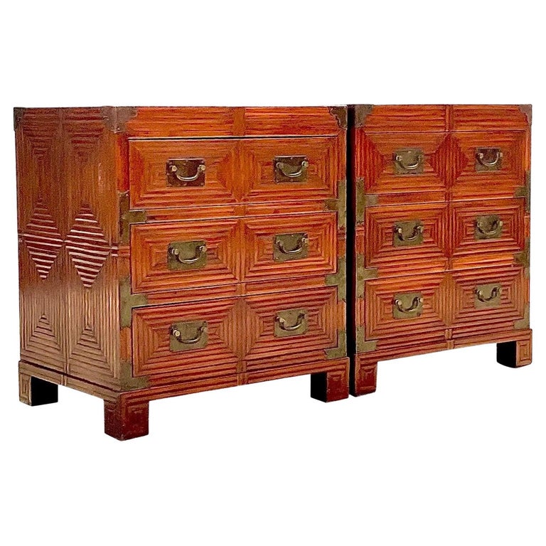 Vintage Coastal Split Reed Small Chest of Drawers, a Pair at 1stDibs
