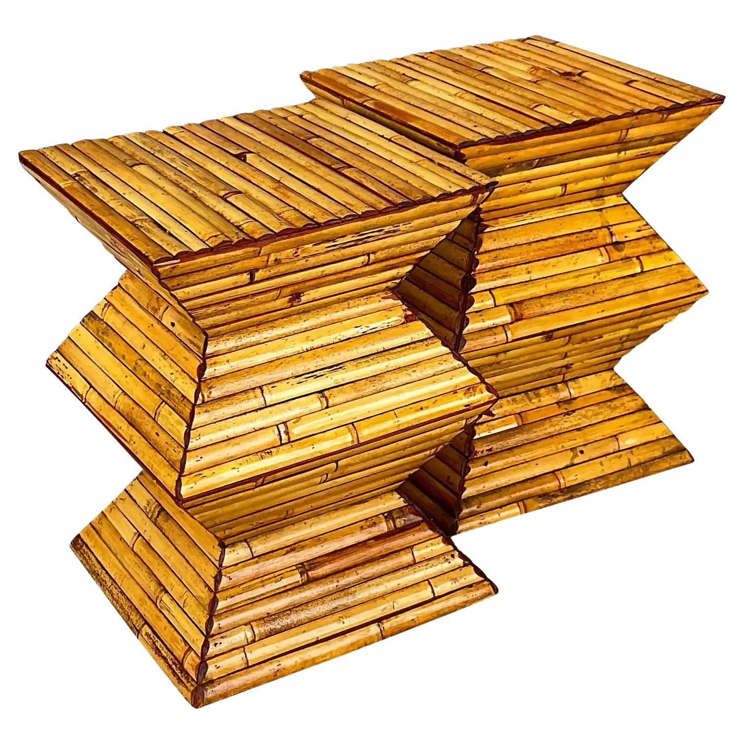 Pair Of Heavy Gauge Steel "Zig Zag" Tables at 1stDibs